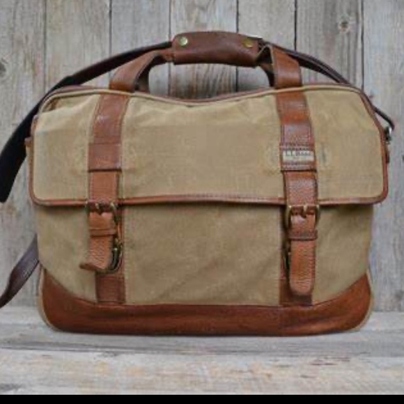 L.L. Bean | Bags | Vintage Ll Bean Waxed Canvas And Leather Briefcase ...